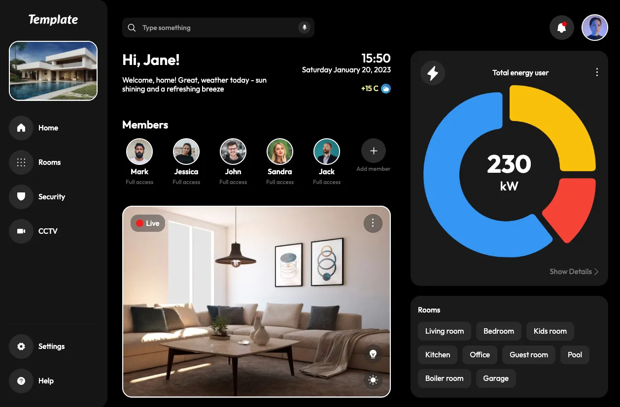 Smart Home Management Dashboard | Free Webflow Component